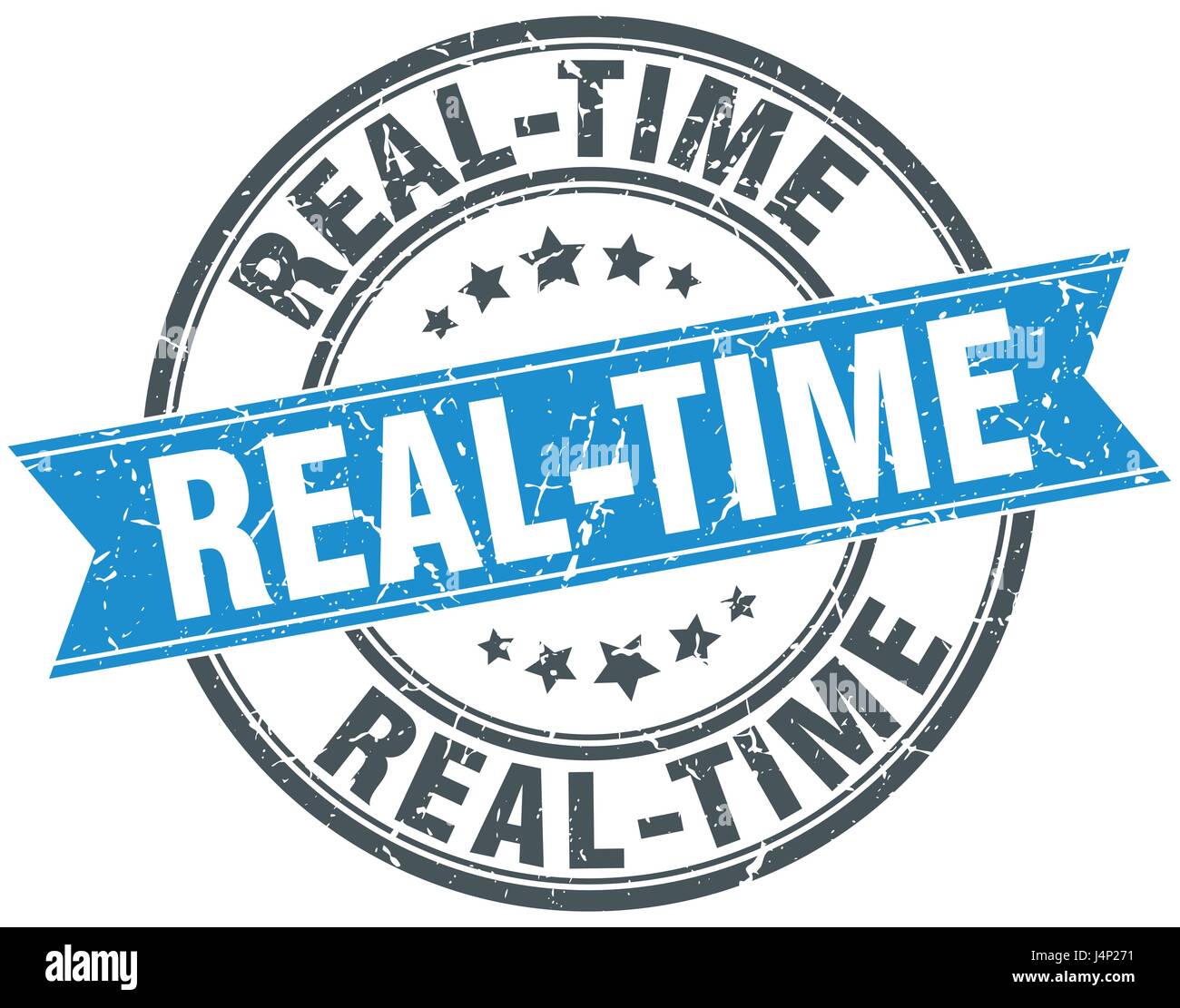 real-time round grunge ribbon stamp Stock Vector Image & Art - Alamy