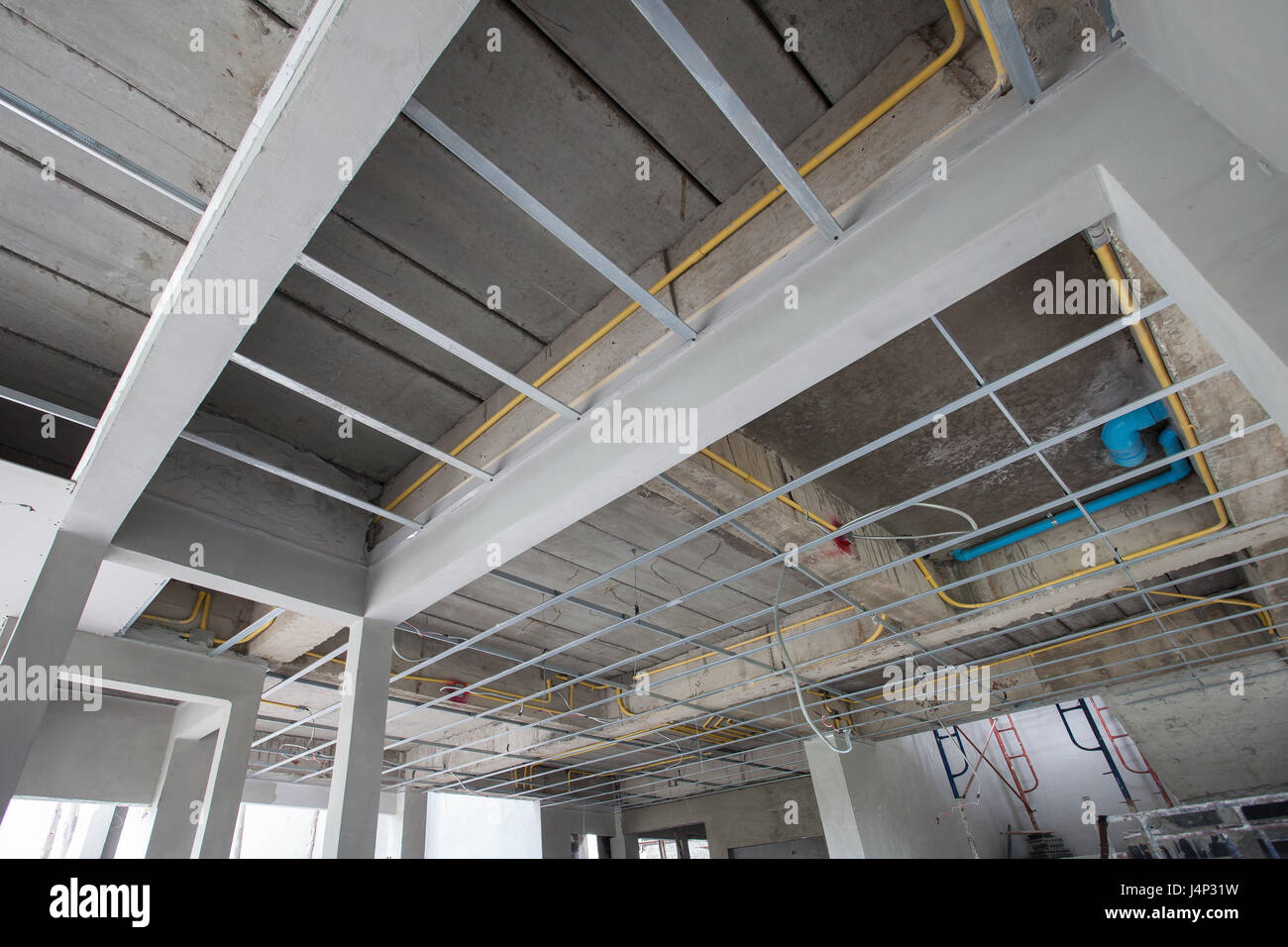 ceiling structure of house construction site Stock Photo - Alamy