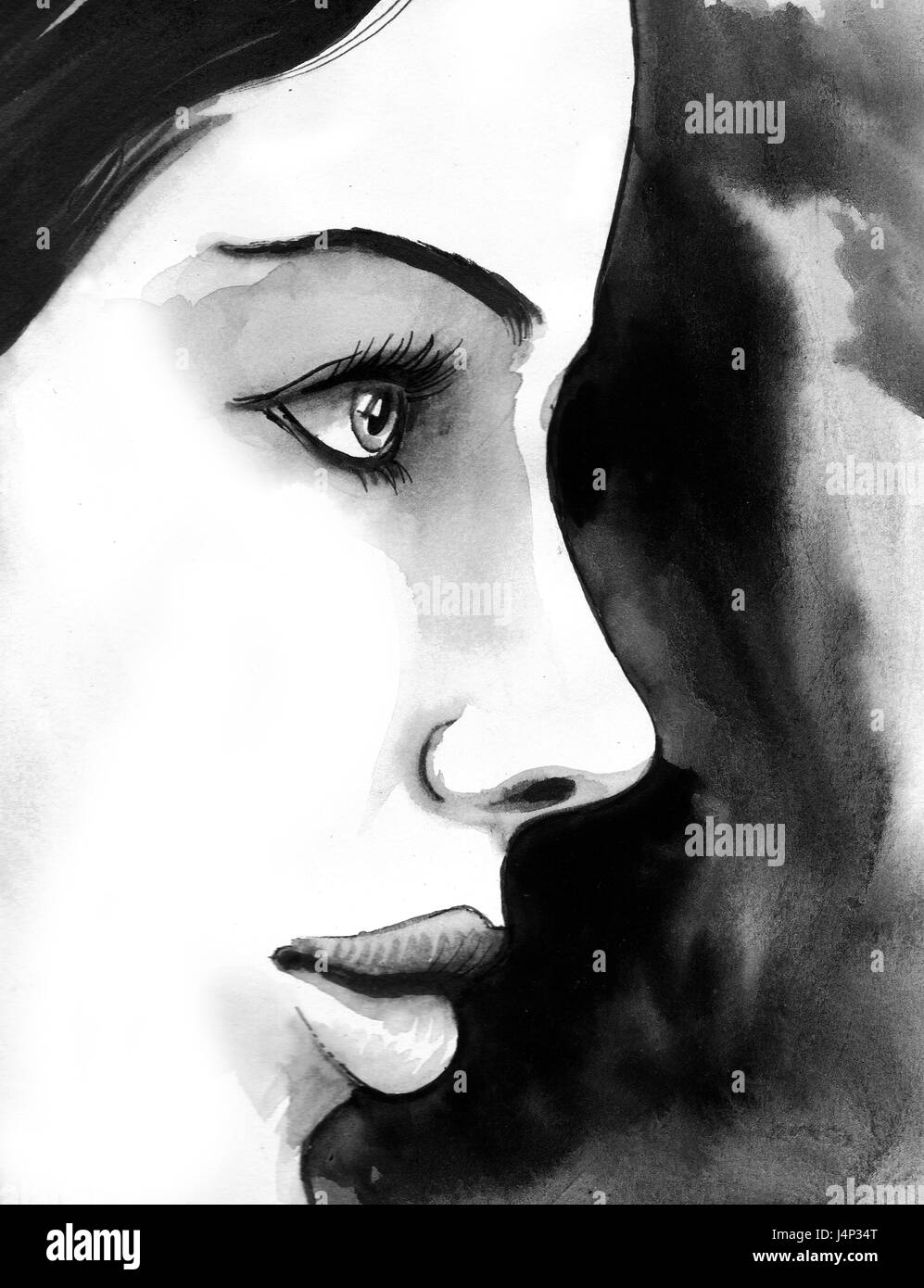 Pretty woman ink sketch Stock Photo - Alamy