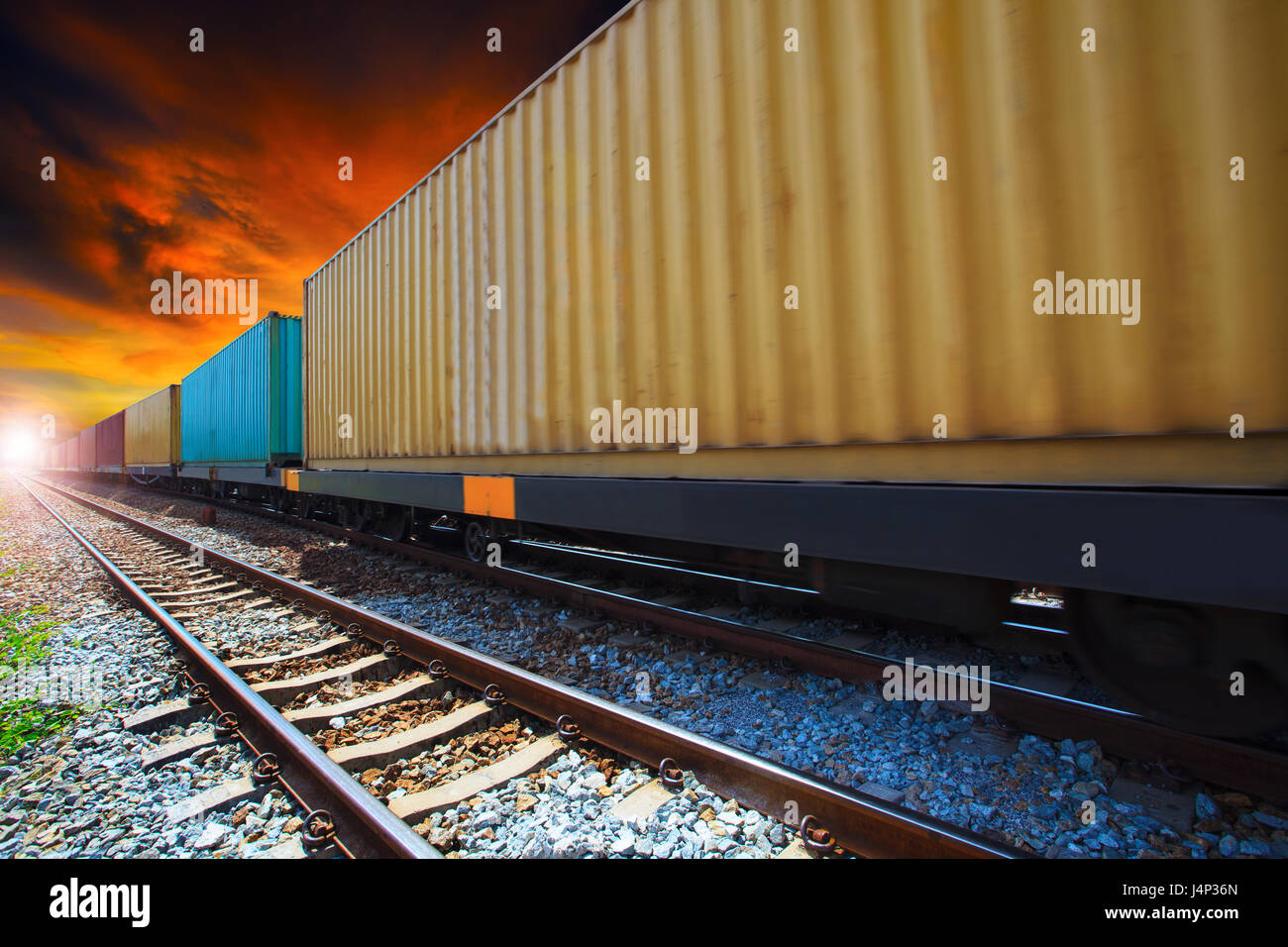 boxcar container trains on track use for indutry land transportation ...