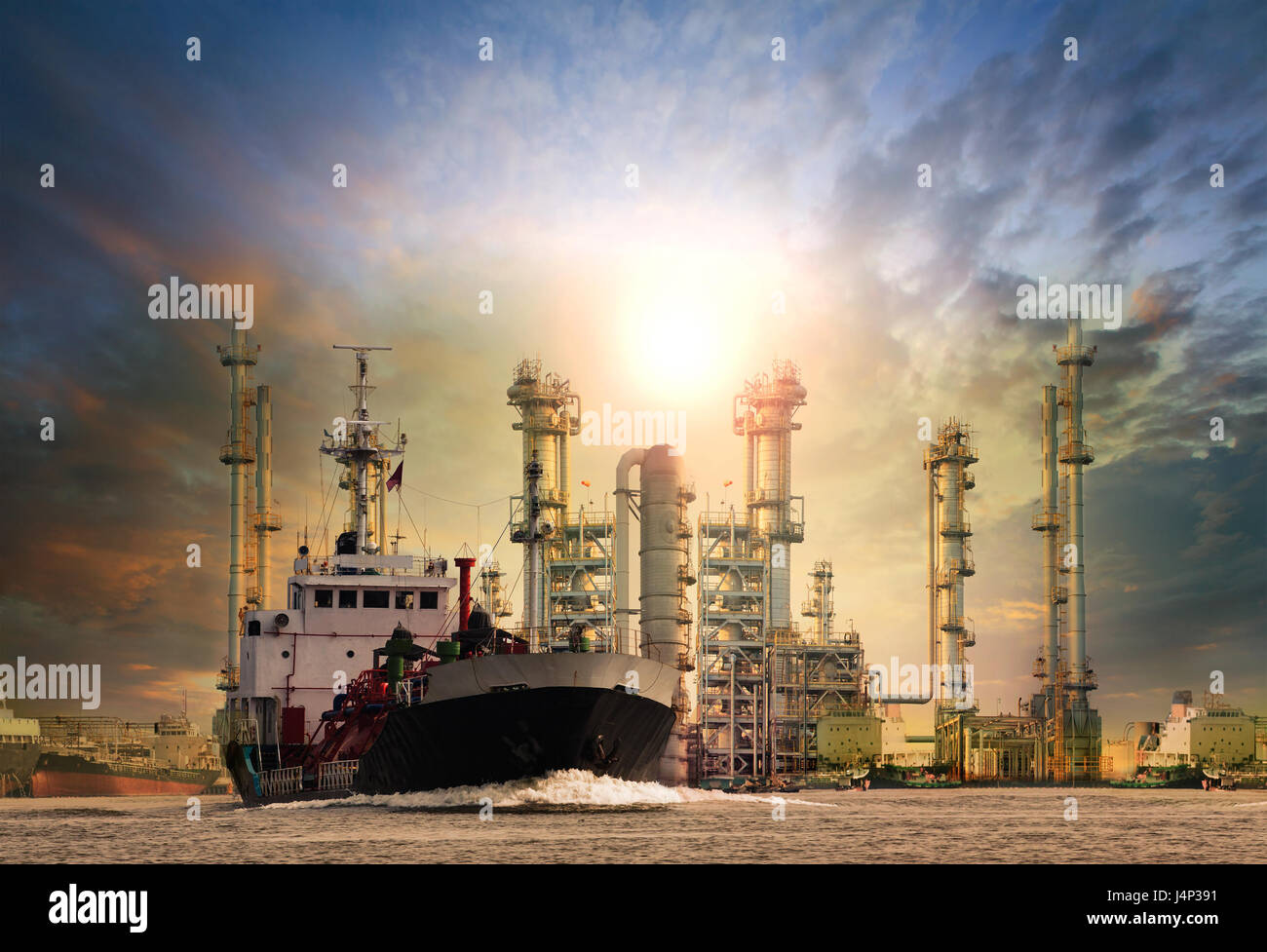 gas tanker ship and oil refinery plant background use for oil ,fuel ...