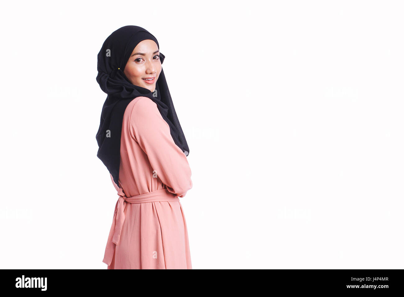 Woman wear a beautiful dress show different body language isolated on ...