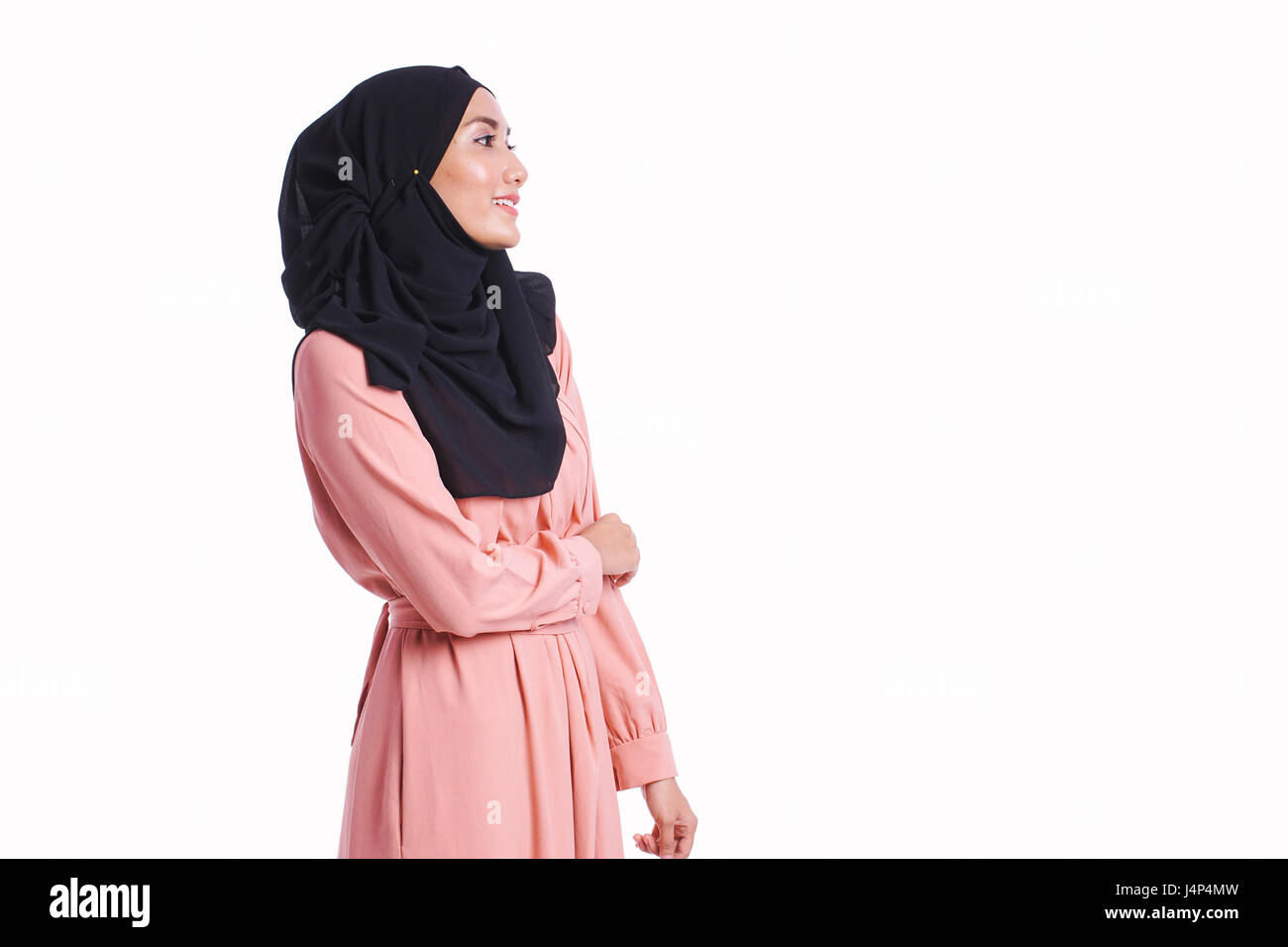 Woman wear a beautiful dress show different body language isolated on ...