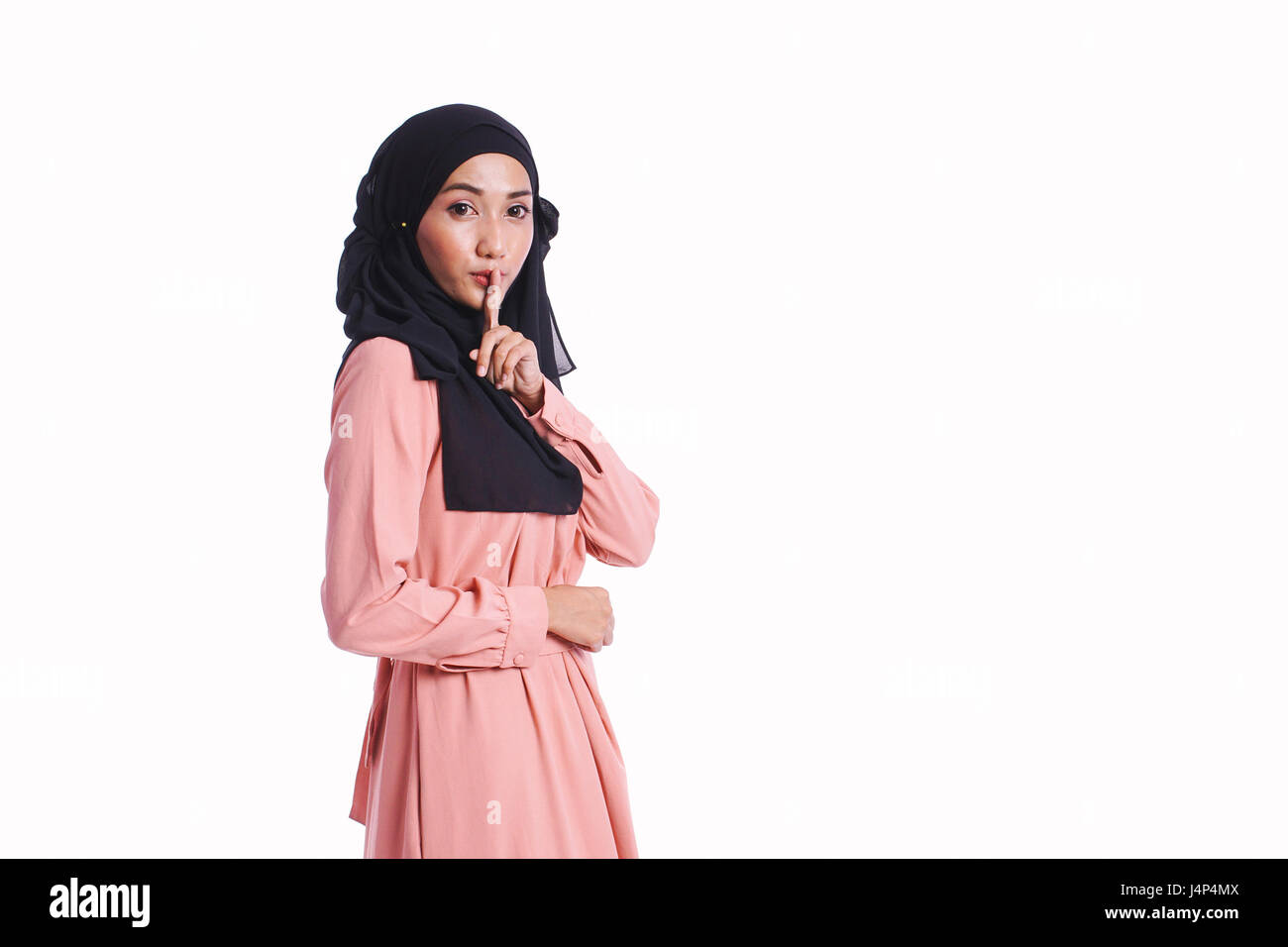 Woman wear a beautiful dress show different body language isolated on ...