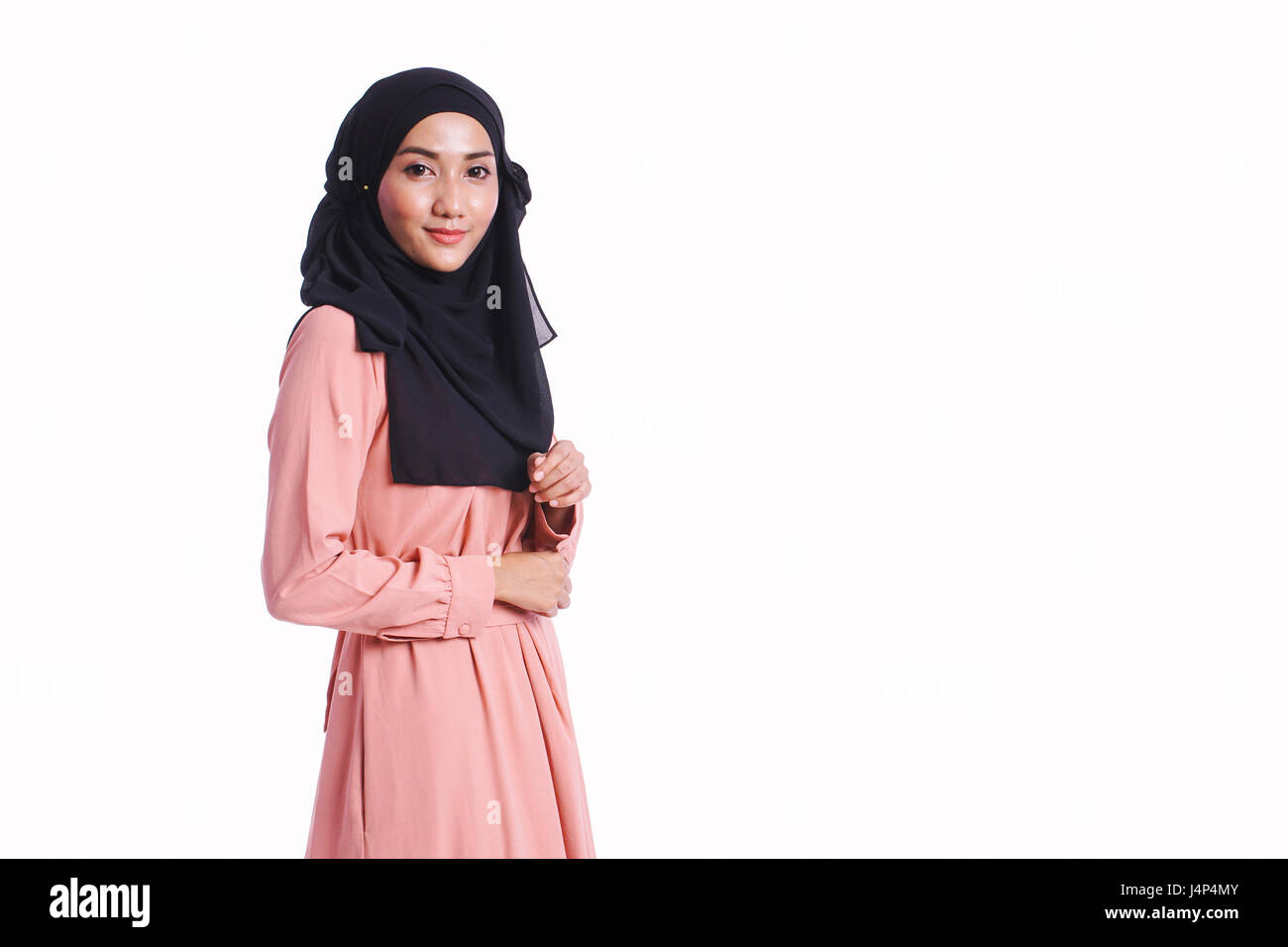 Woman wear a beautiful dress show different body language isolated on ...