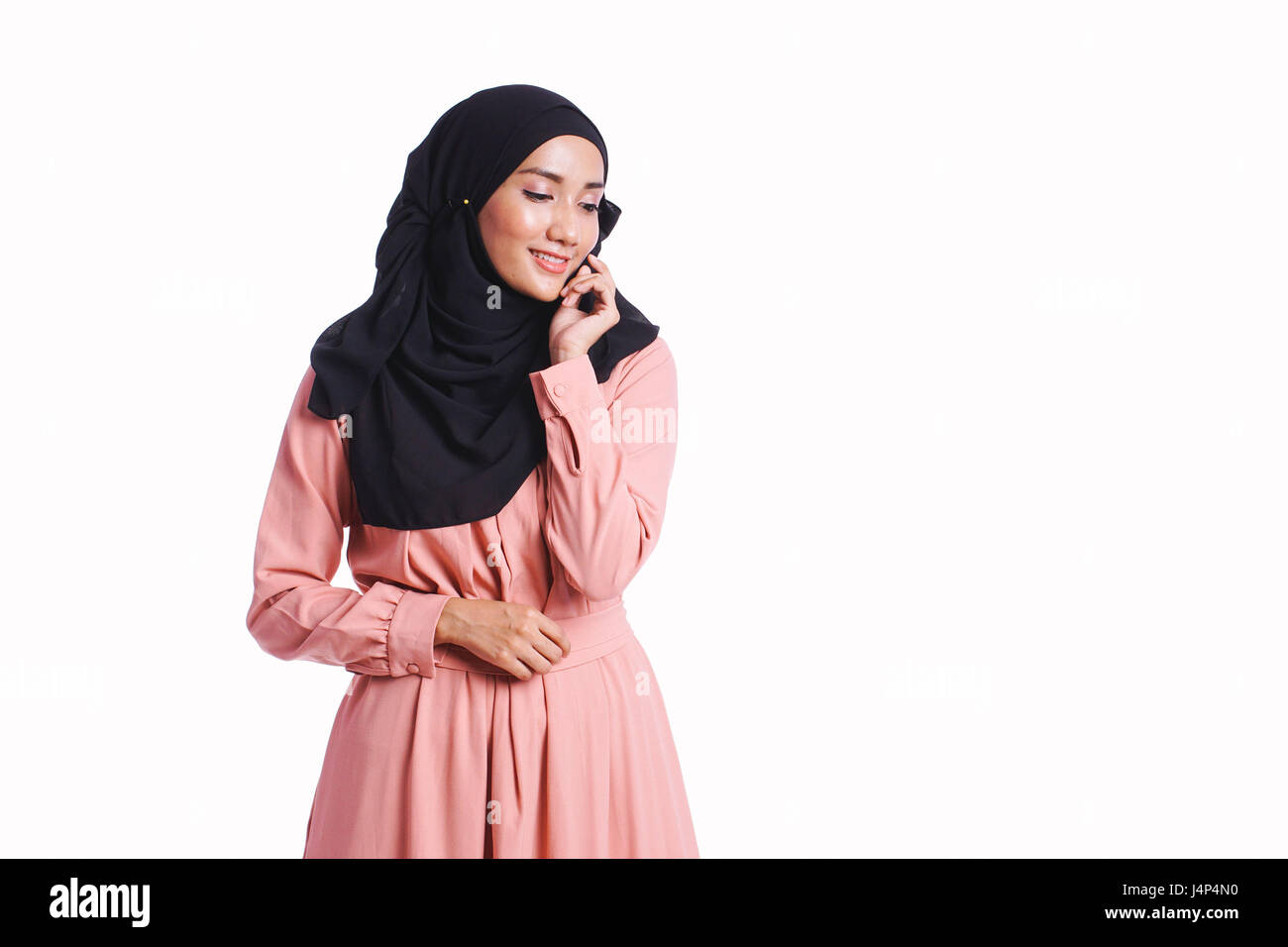 Woman wear a beautiful dress show different body language isolated on ...