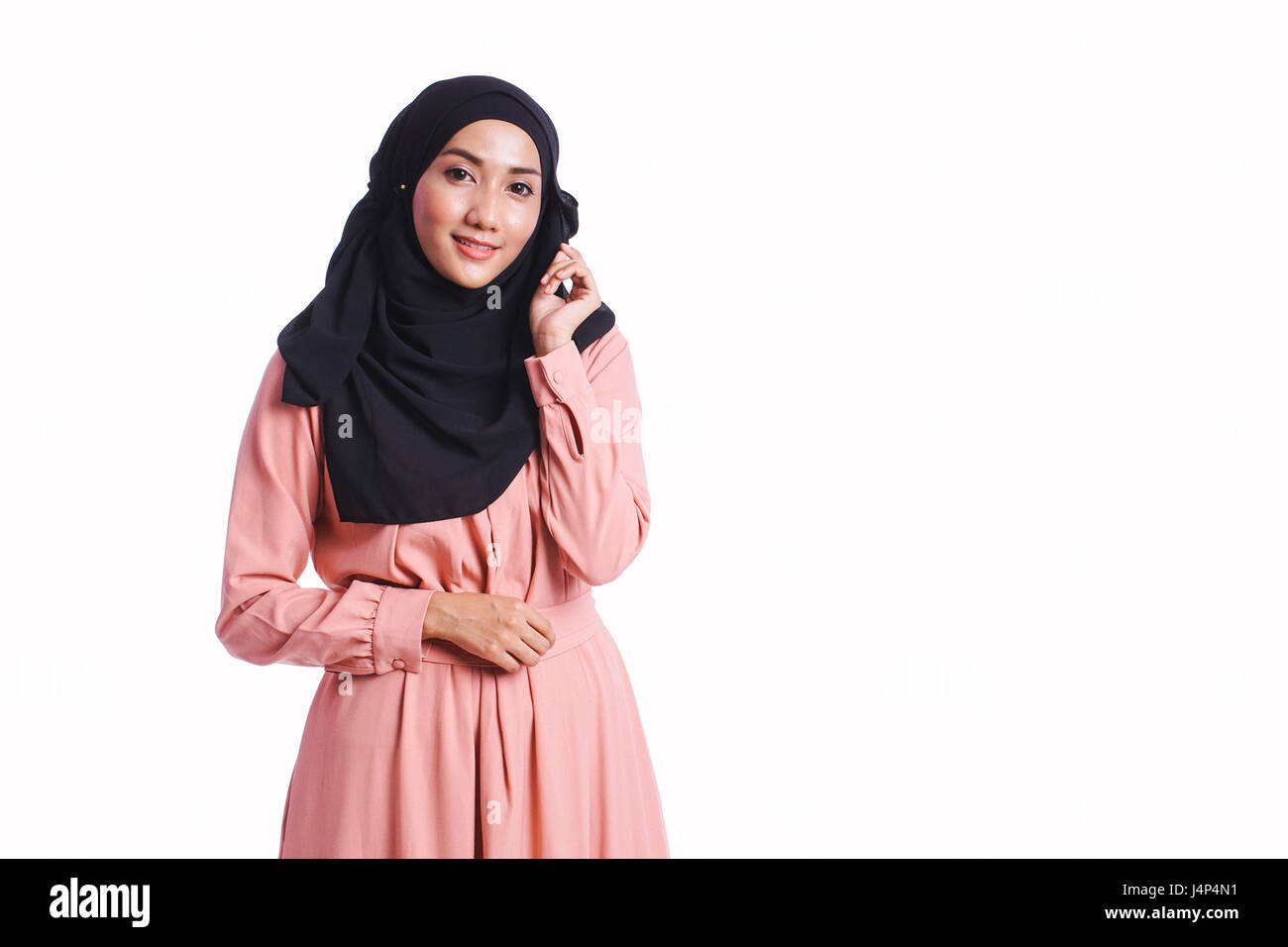 Woman wear a beautiful dress show different body language isolated on ...