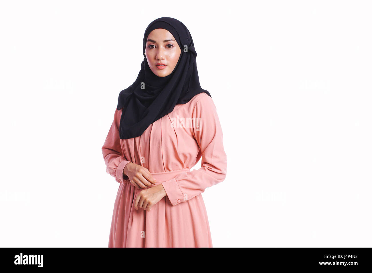 Woman wear a beautiful dress show different body language isolated on ...