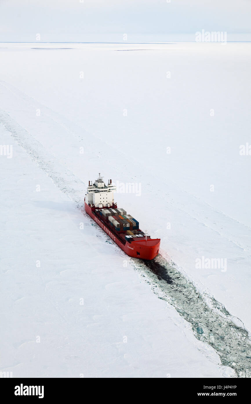Icebreaker on Yenisei river, top view Stock Photo - Alamy