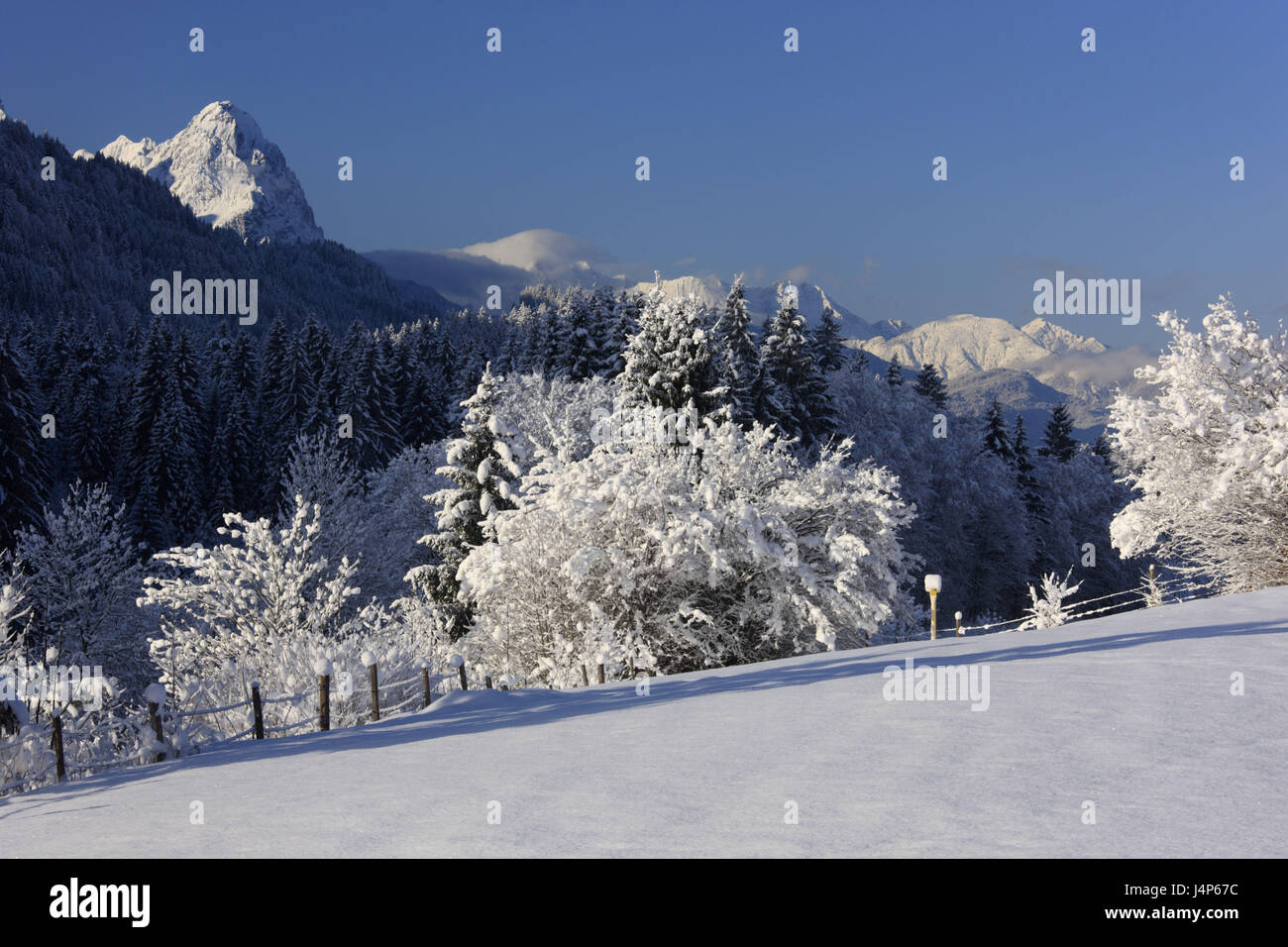 Germany, Bavaria, Werdenfelser Land, Zugspitze massif, Waxensteine ...