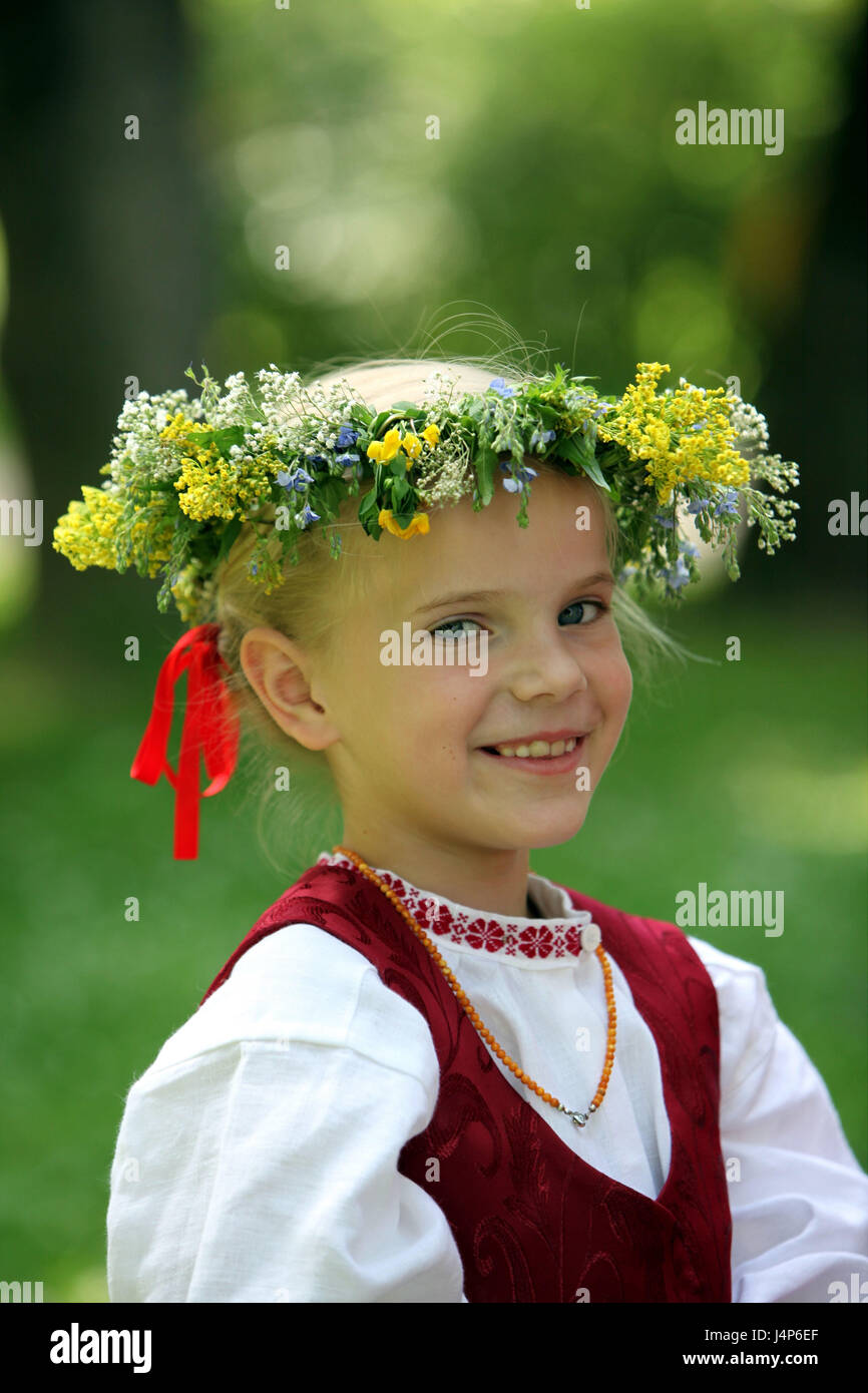 Lithuania, Vilnius, Old Town, folklore feast, child, girl, national ...