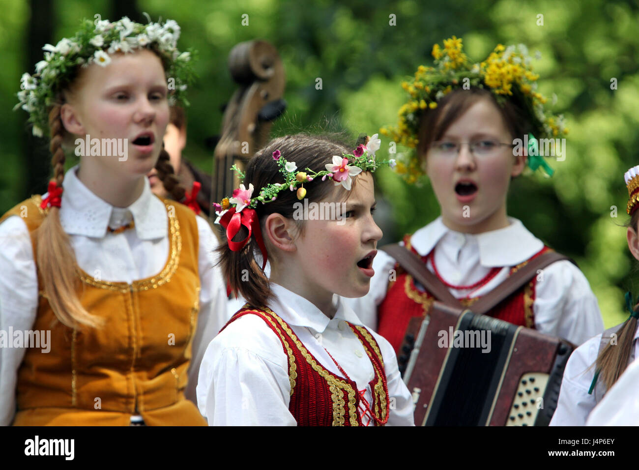 Lithuania Vilnius Old Town Folklore Feast Girl Music Group Sing