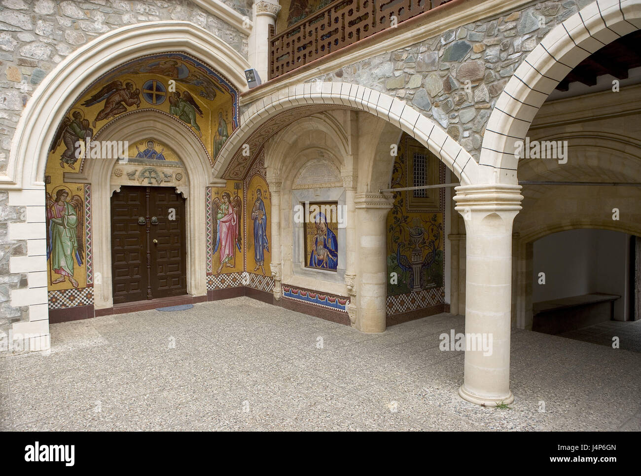 Cyprus, Troodos mountains, Kykkos cloister, inner courtyard, Marien's ...