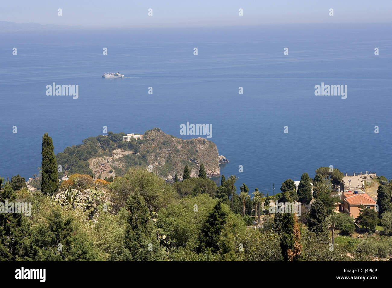 Italy, island Sicily, Taormina, sea view, ship Stock Photo - Alamy