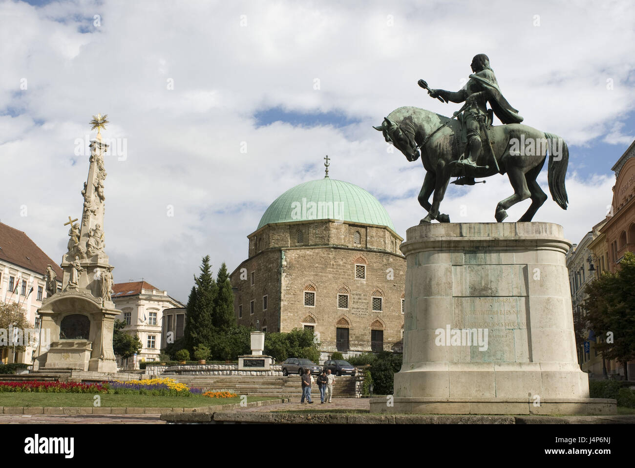 Hungary, Baranya, Pecs, mosque Ghazi Kassim, monument, equestrian ...