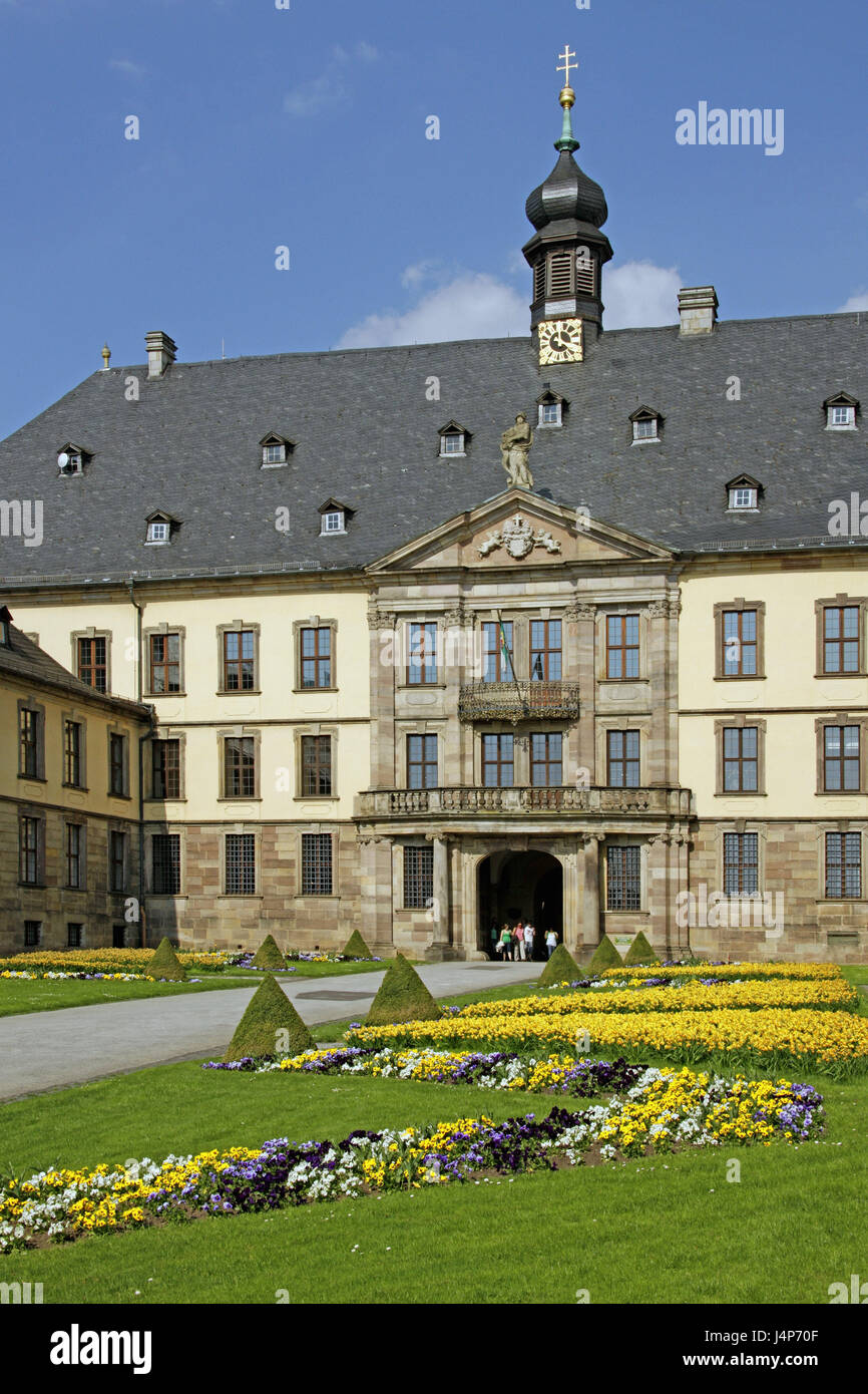Germany, Hessen, Fulda, town lock, main entrance, flowerbeds, lock ...