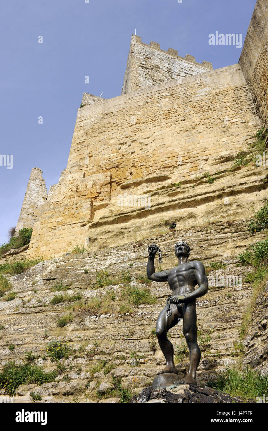 Italy, island Sicily, Enna, Castello Tu Lombardia, detail, statue Stock ...