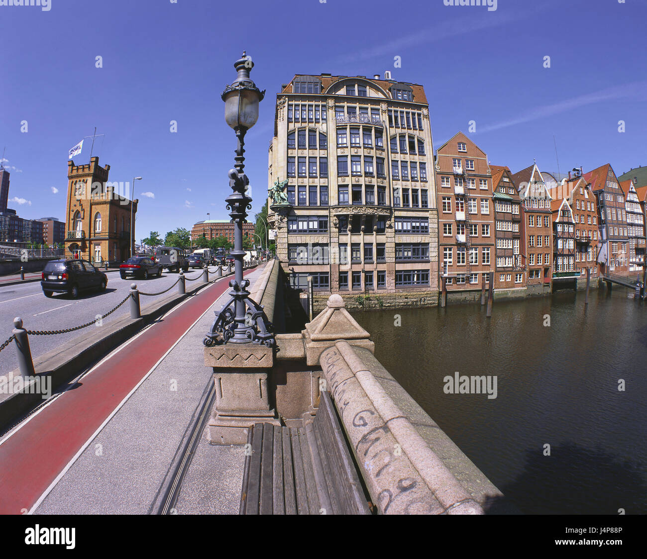 Germany, Hamburg, Nikolaifleet, building, facades, bridge, detail ...