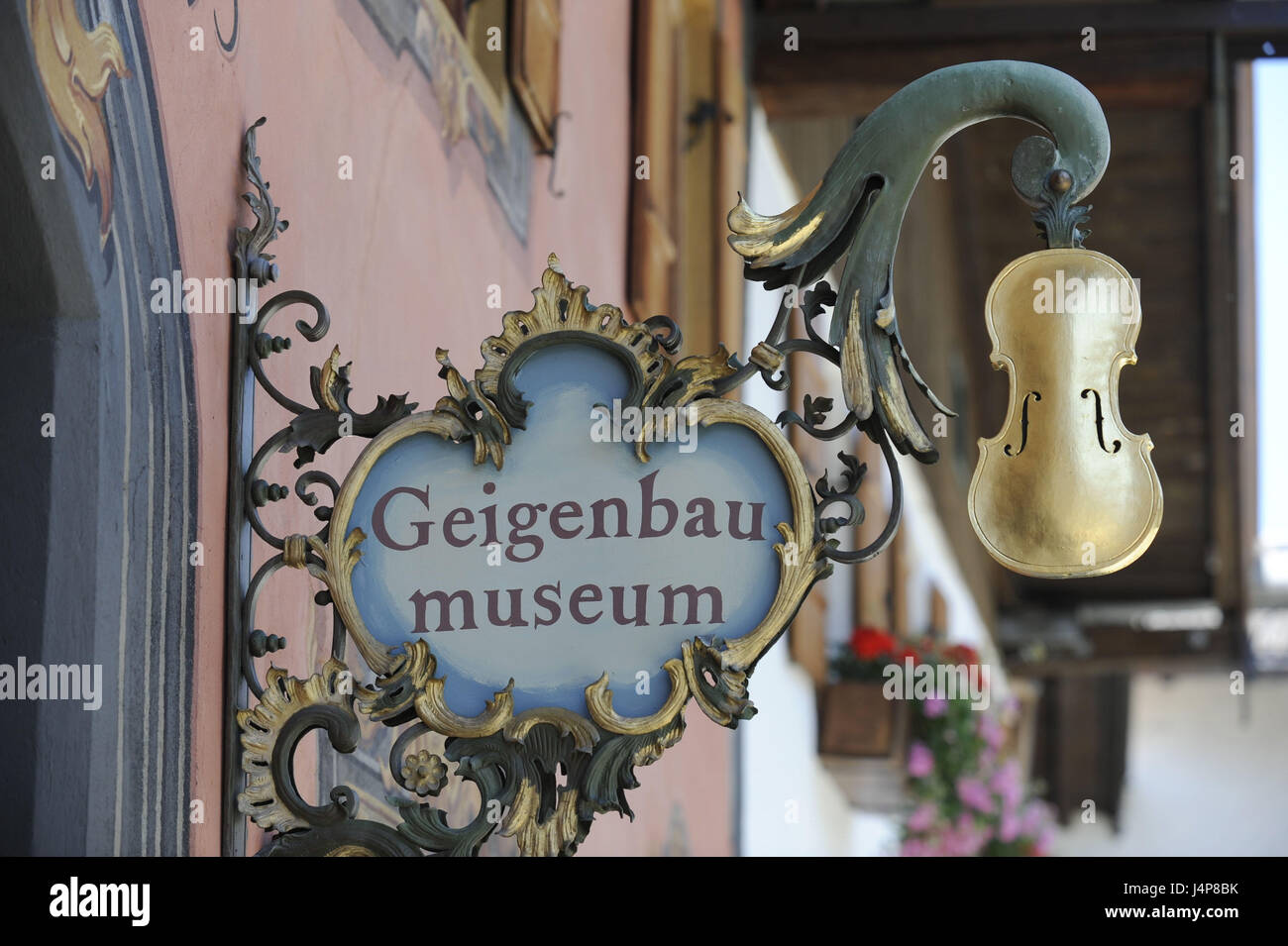 Germany, Upper Bavaria, Mittenwald, violin making museum, guild sign ...
