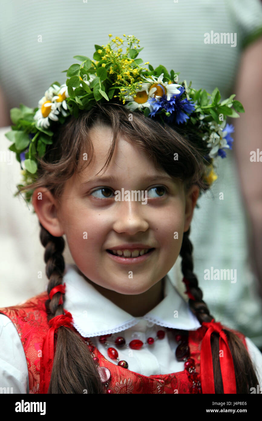 Lithuania, Vilnius, Old Town, folklore feast, child, girl, national ...