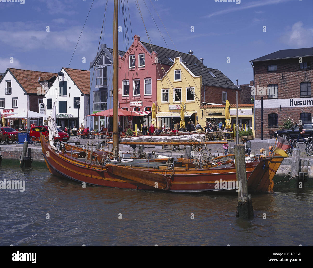 Germany, Schleswig - Holstein, Husum, inland harbour, wooden ship ...