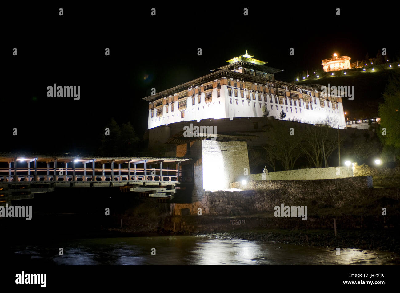 Buddhist monastery, lighting, night, Dzong, Paro, Bhutan Stock Photo ...