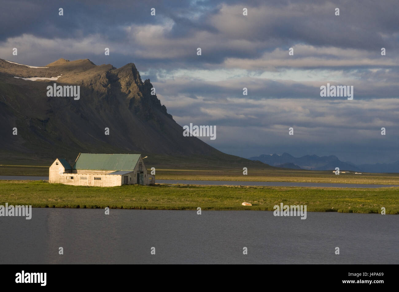 Mountain landscape, fjord, house, Snaefellsjökull, Iceland Stock Photo ...