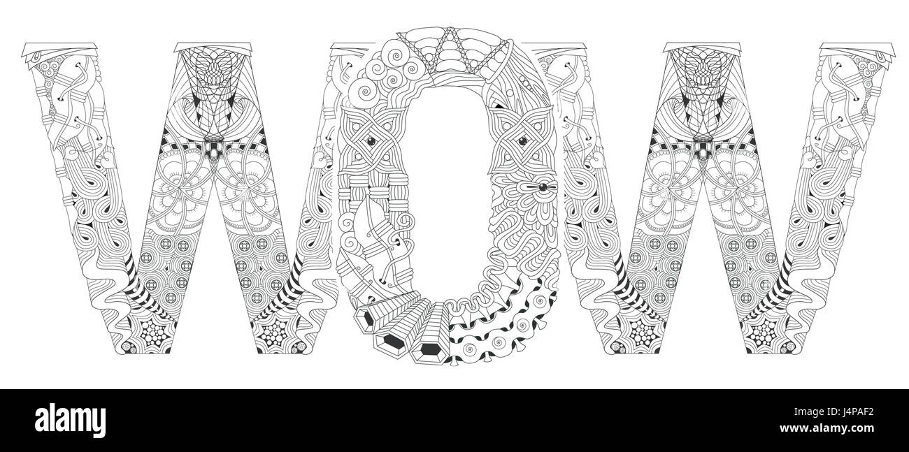 Word WOW for coloring. Vector decorative zentangle object Stock Vector ...