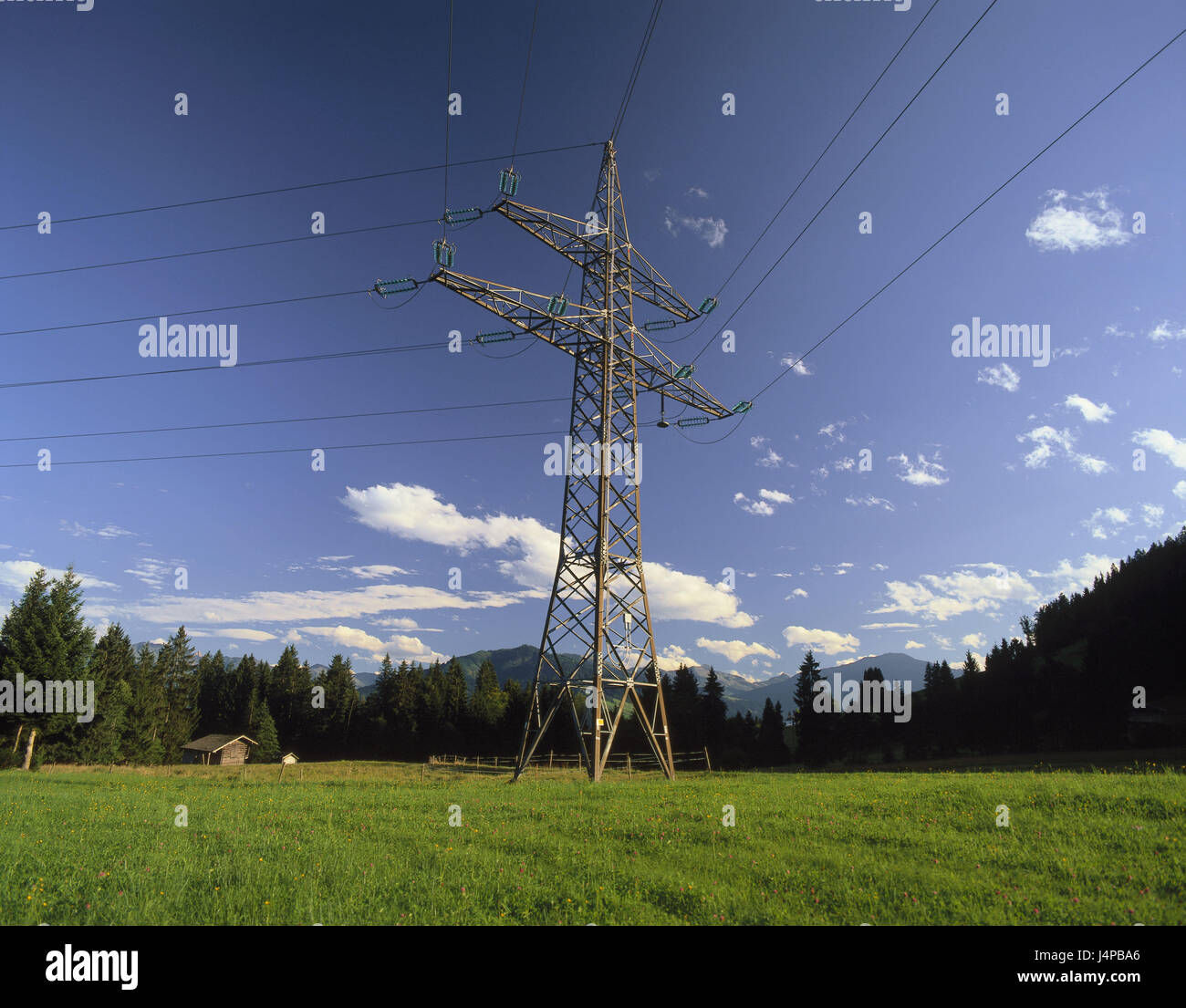 Meadow, power poles, nature, energy, electricity, current, masts, mast ...