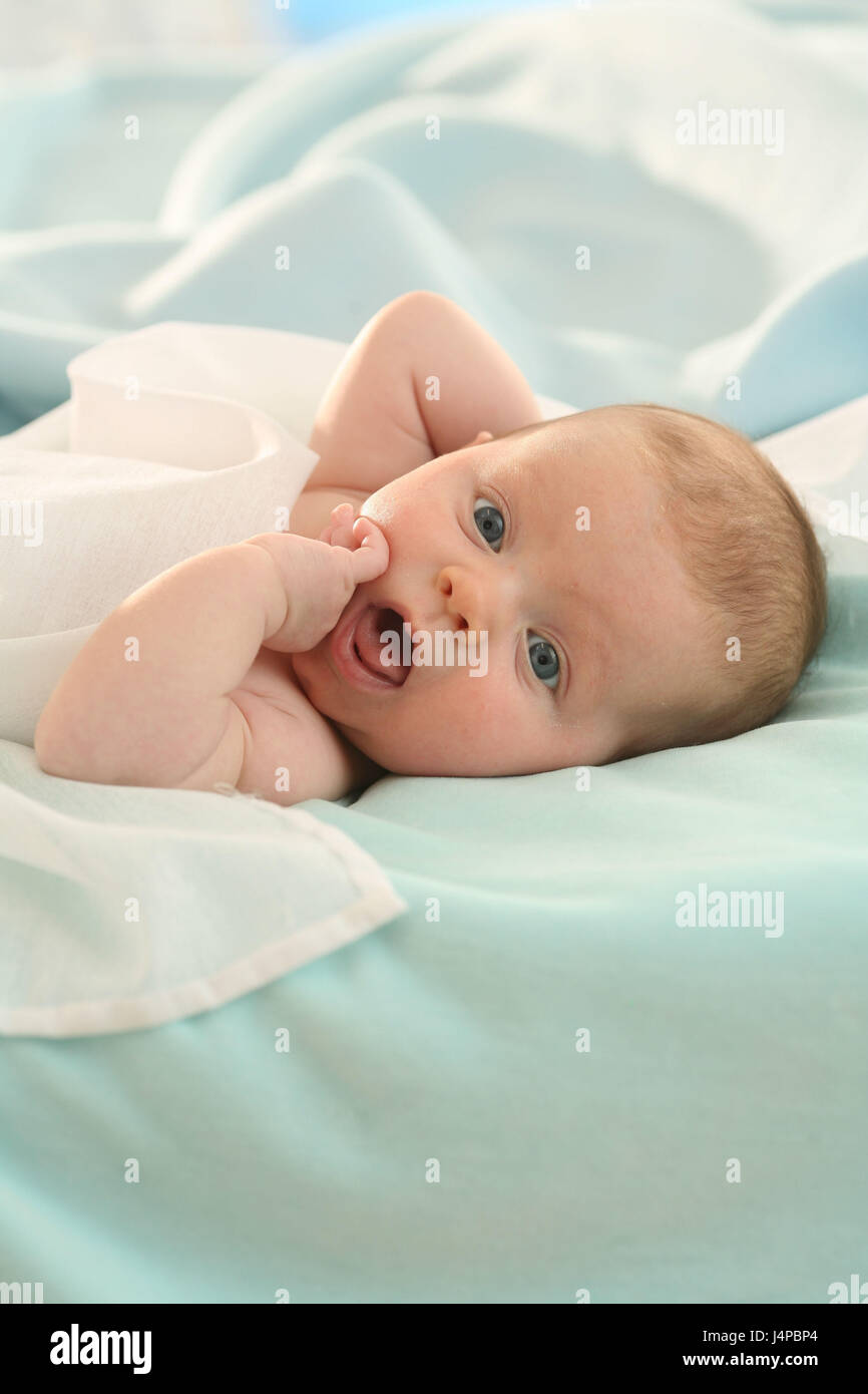 Baby, there lie girls, bed, portrait Stock Photo - Alamy