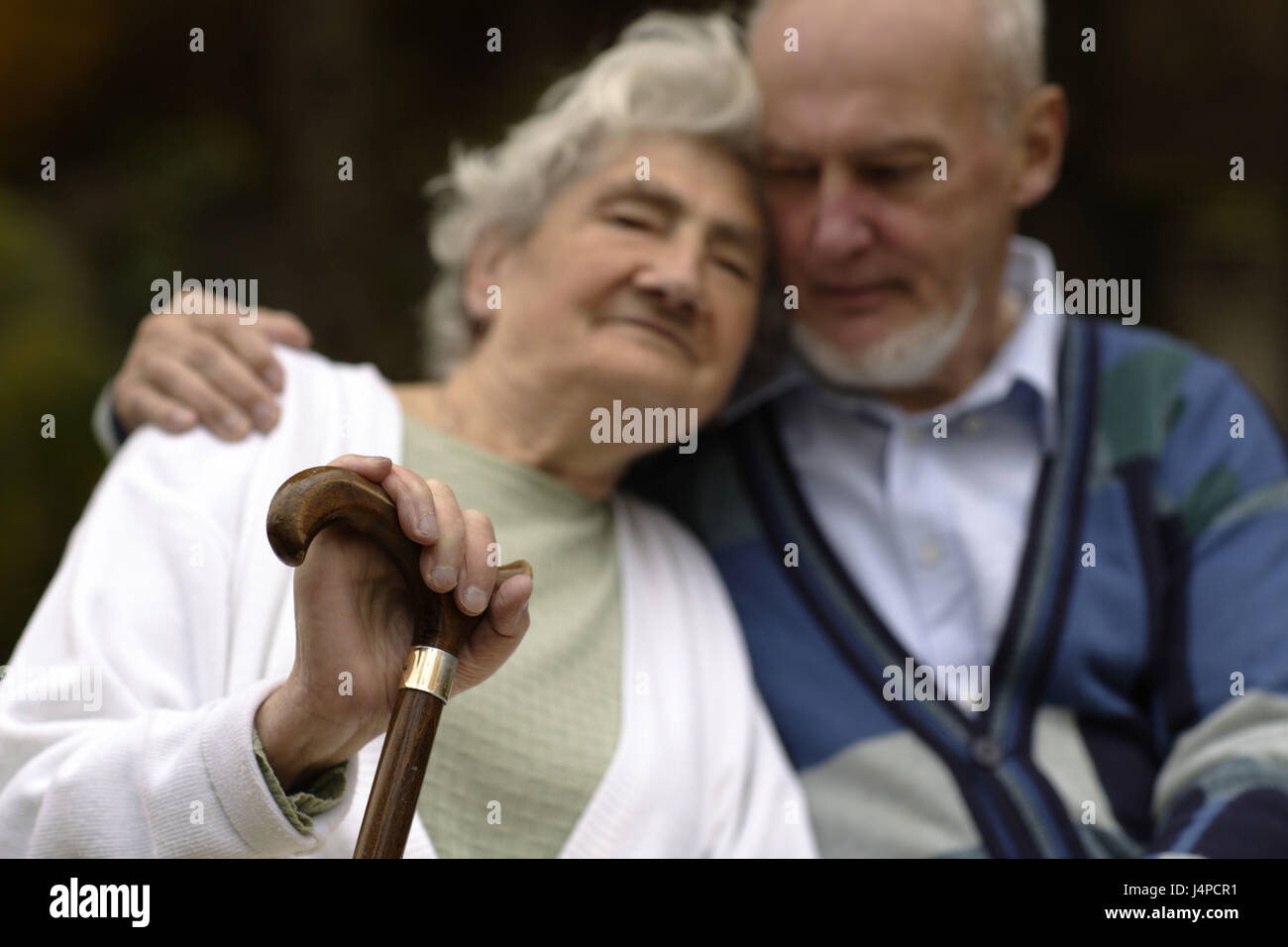 Senior citizen's couple, park-bench, sit, blur, model released Stock ...