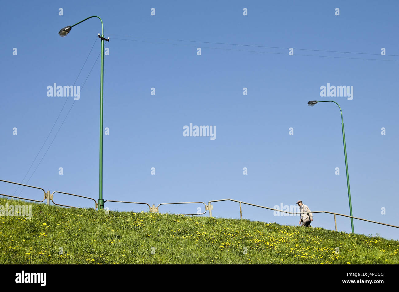 Lithuania, Klaipeda, meadow, railing, footpath, stroller, lanterns ...