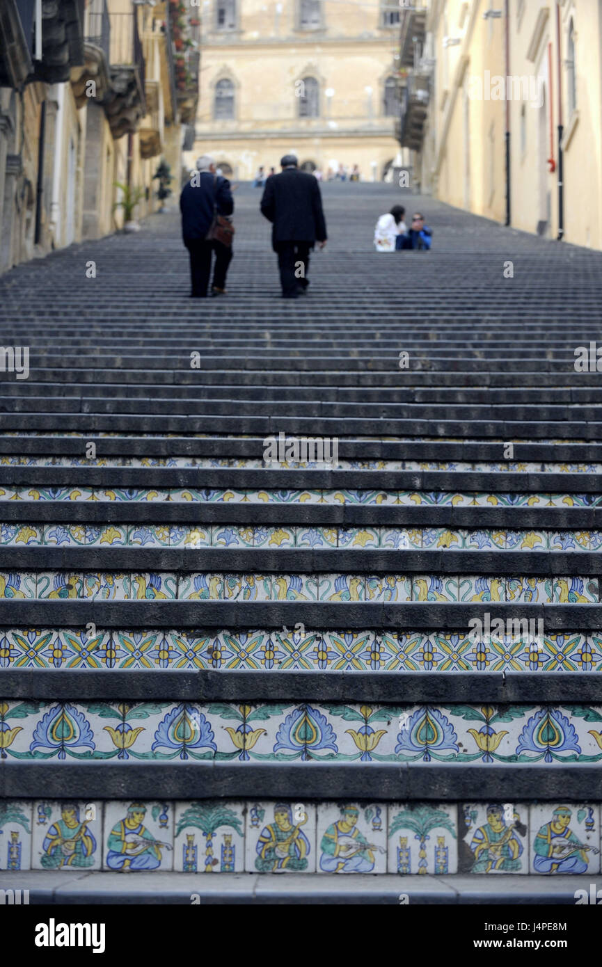 Italy, Sicily, Caltagirone, la Scalinata, monumental stairs, tourist ...