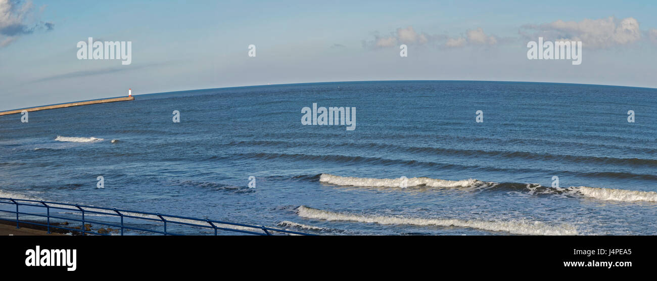 Curved panorama of sea horizon at Spittal, Northumberland, with ...