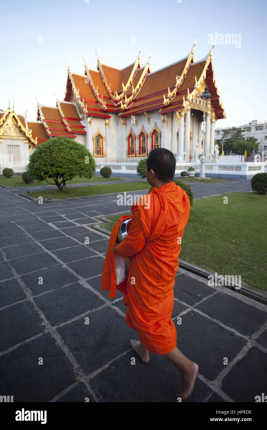Thailand, Bangkok, Marble Temple, Wat Benchamabophit, monk, back view ...
