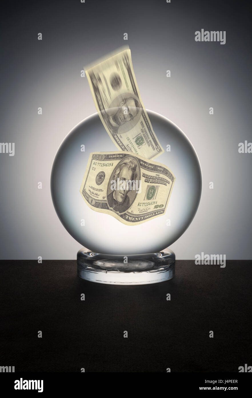 Crystal ball creating good fortune and wealth with American dollars ...