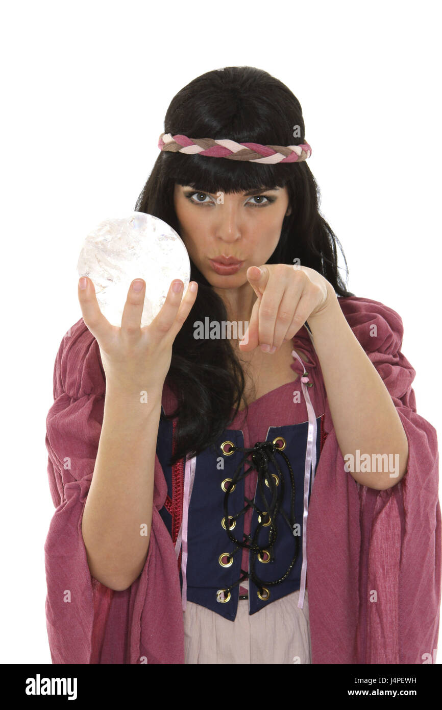 Foreteller, gesture, crystal ball, half portrait, model released Stock ...