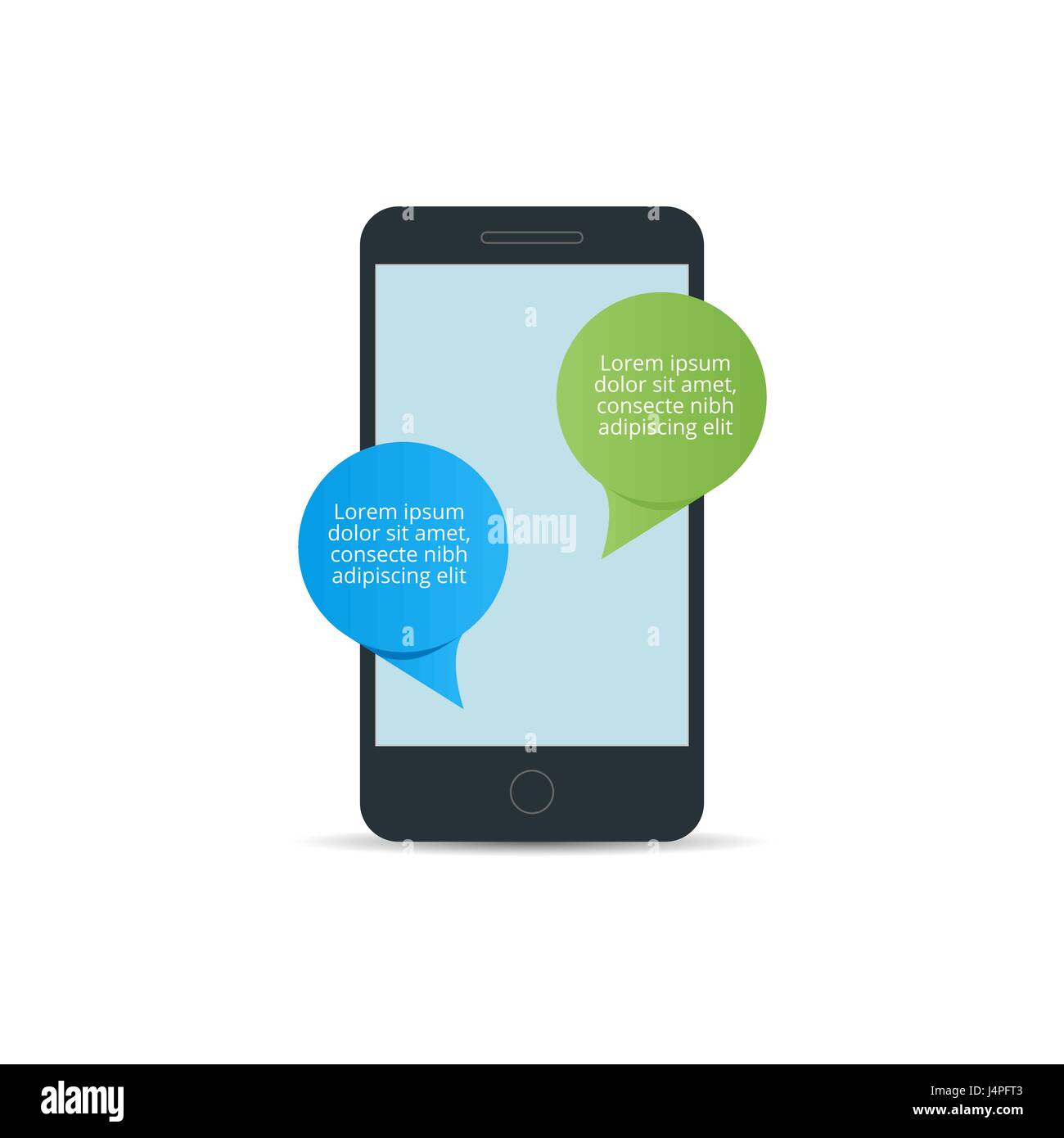 Mobile phone with messaging icon. Flat design vector illustratio Stock ...