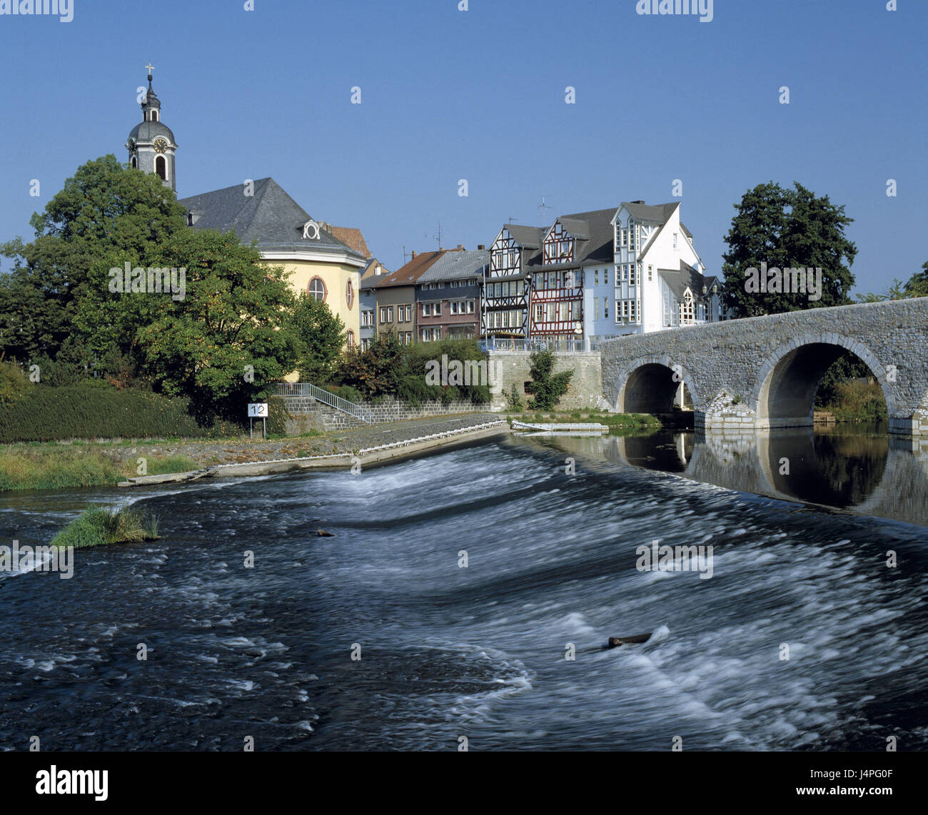 Germany, Hessen, Wetzlar, Lahn, stone bridge, church, Lahntal ...