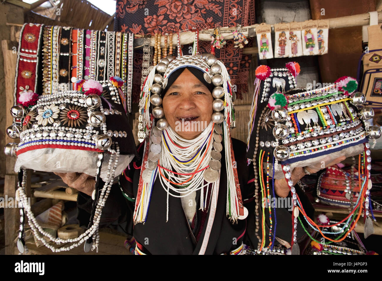 Thailand, golden top corner, Chiang May, Akha mountain tribe, woman ...