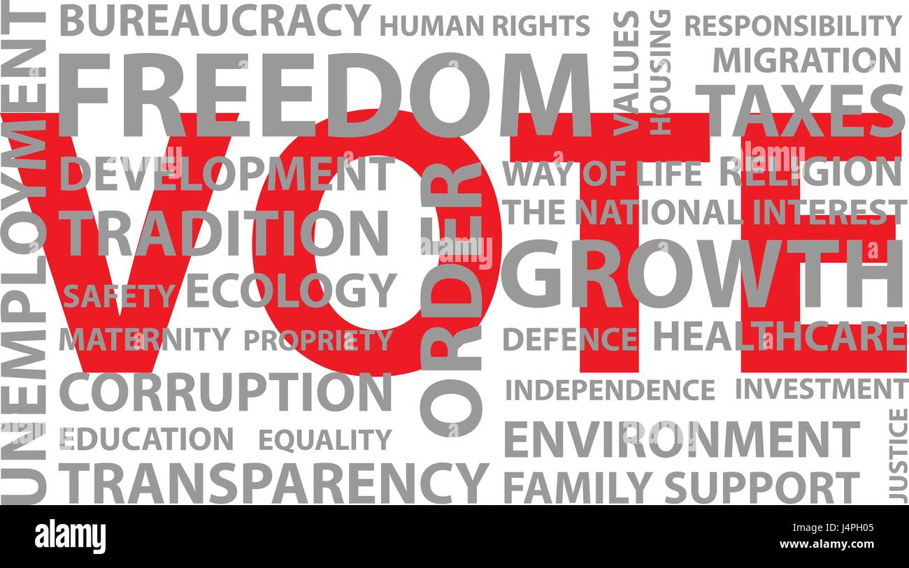 Global political pre-election themes and promises word collage on white ...