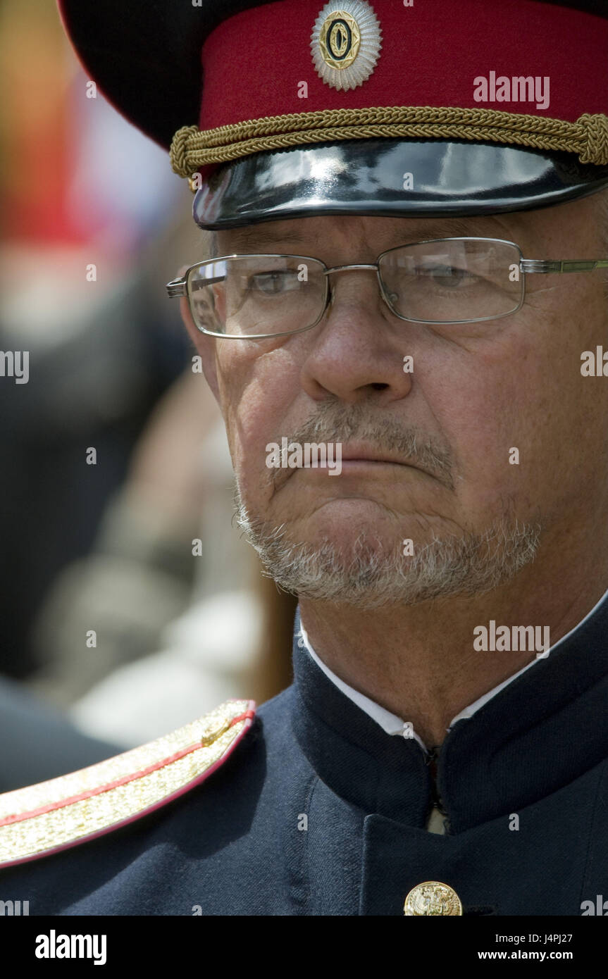 Man, traditional Russian uniform in the tag of the victory on the 9th ...
