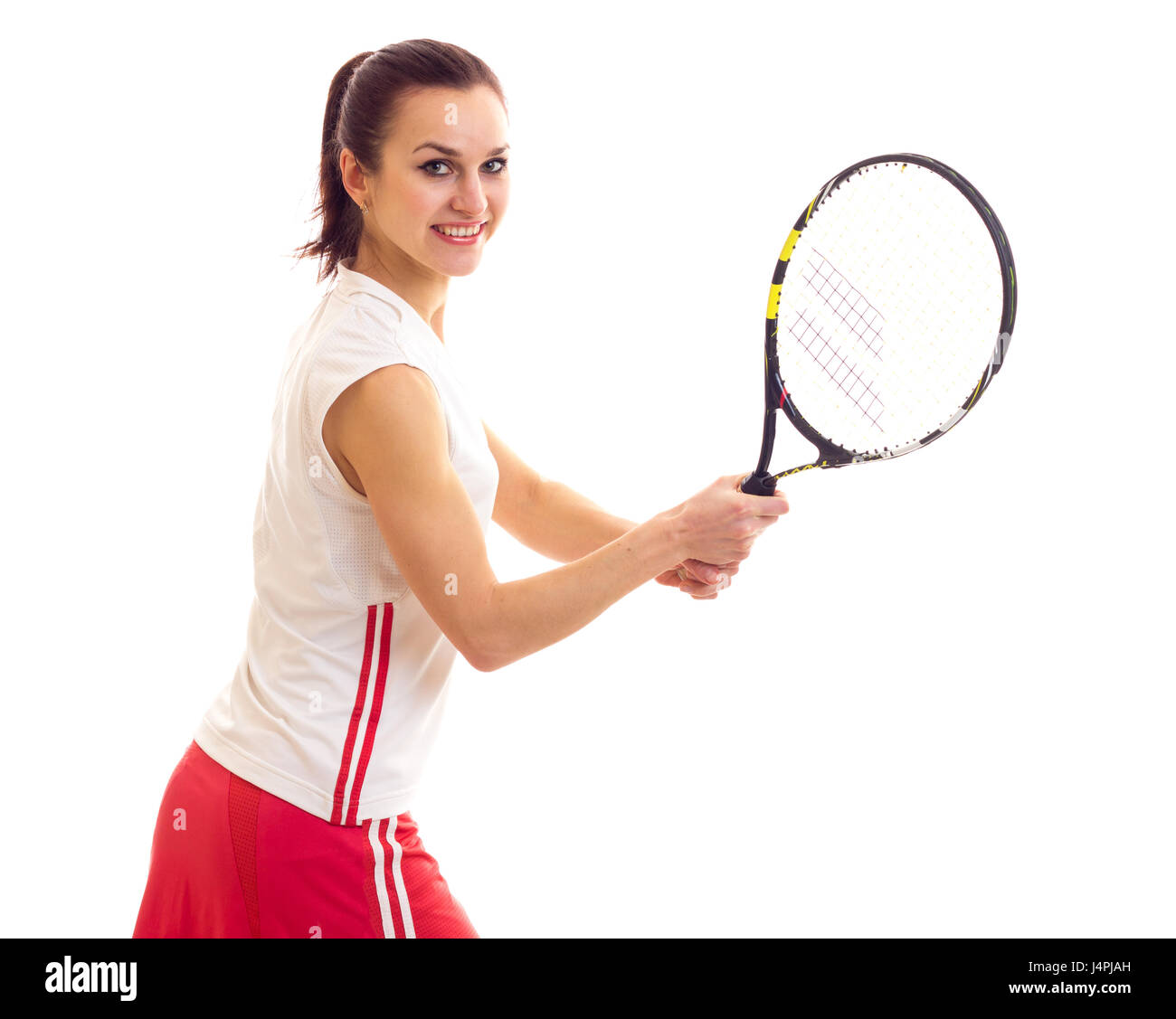 Woman with tennis racquet Stock Photo - Alamy