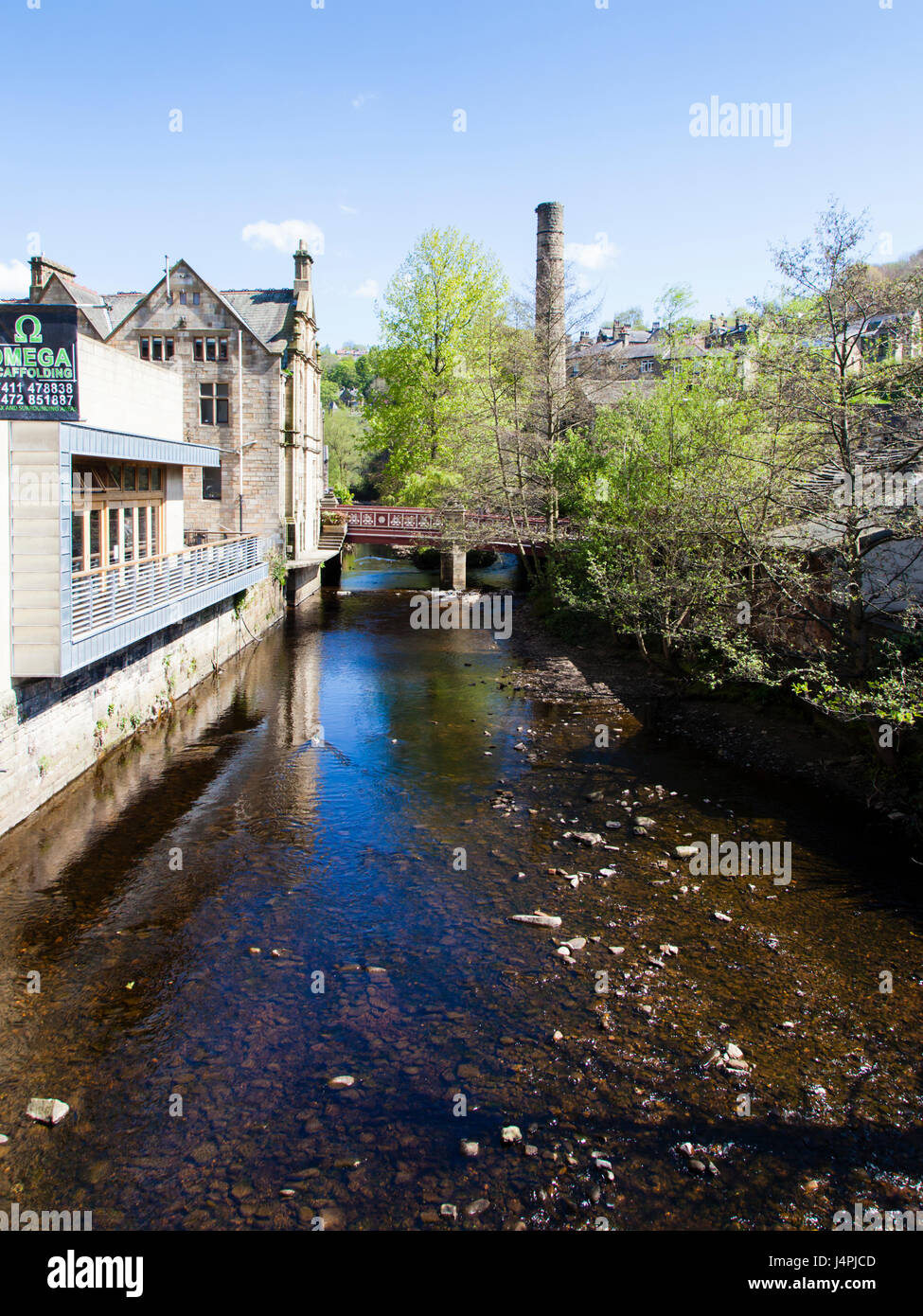 Hebden Beck running through the centre of the Pennine mill town of ...