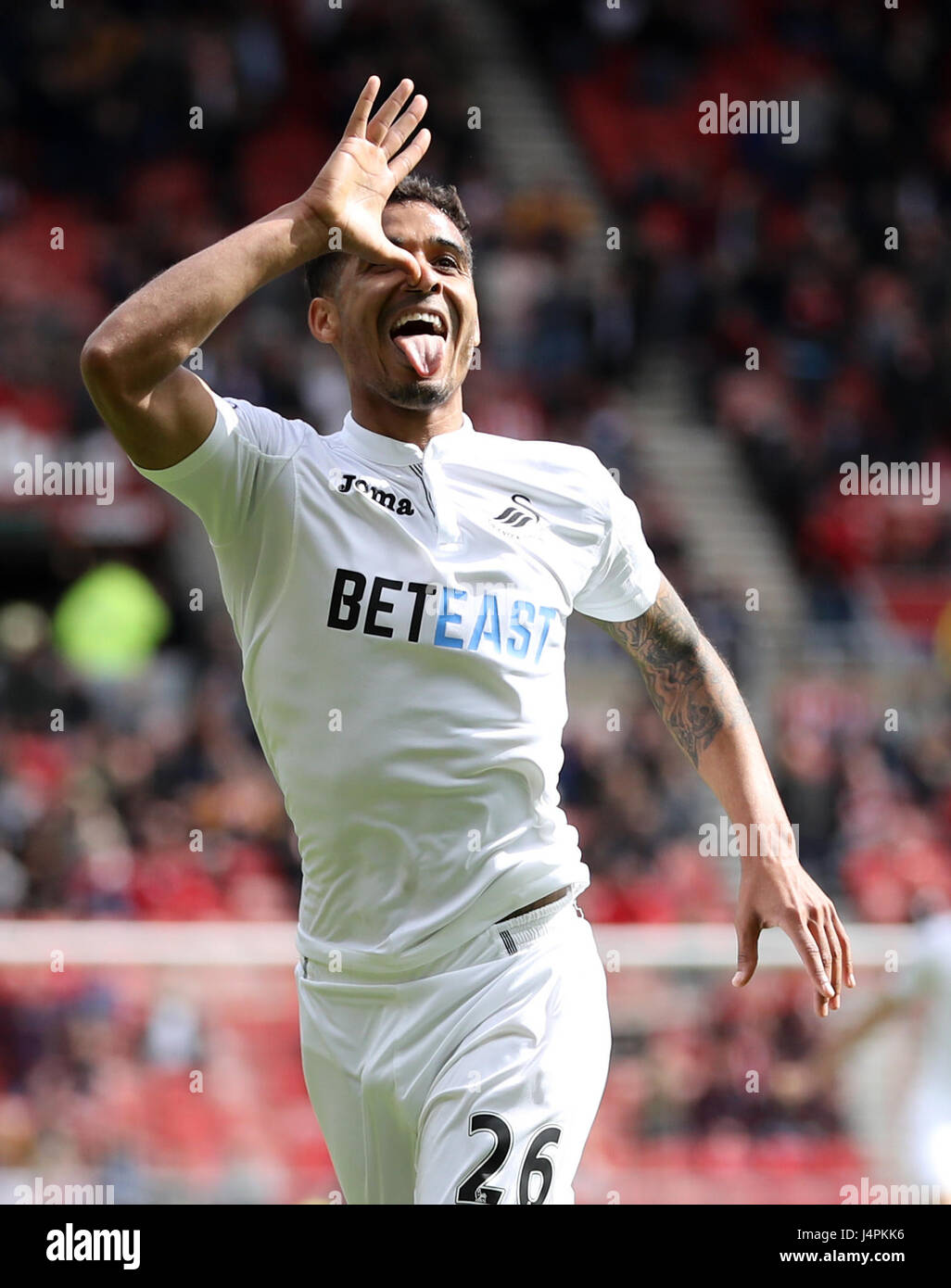 Swansea City's Kyle Naughton celebrates scoring his side's second goal ...
