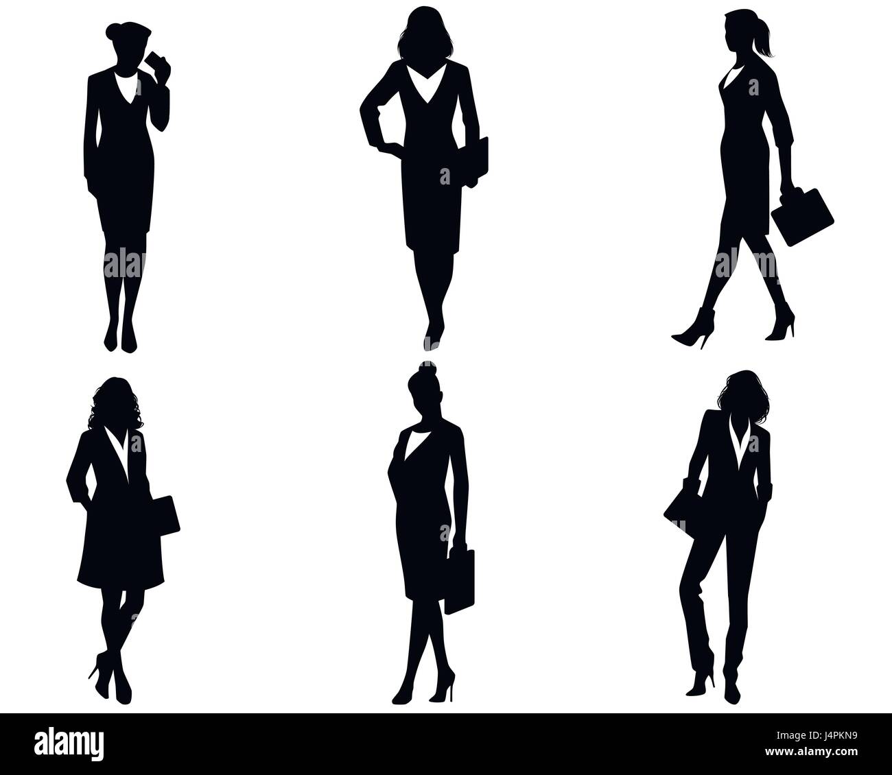 Vector illustration of a six businesswomen silhouette Stock Vector ...