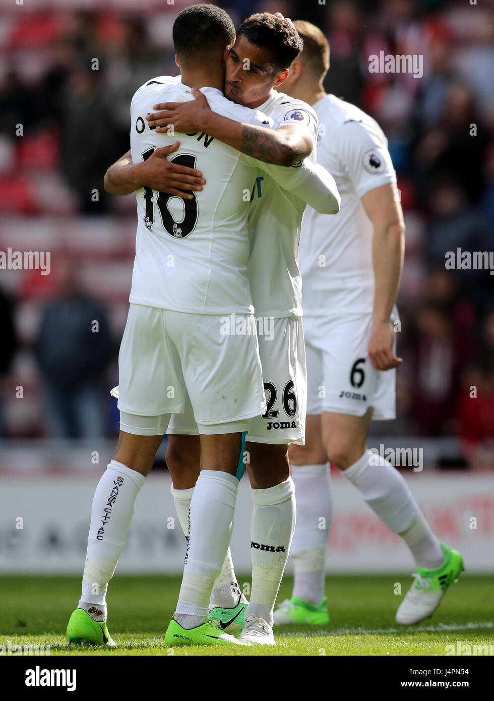Swansea City's Martin Olsson and Swansea City's Kyle Naughton celebrate ...