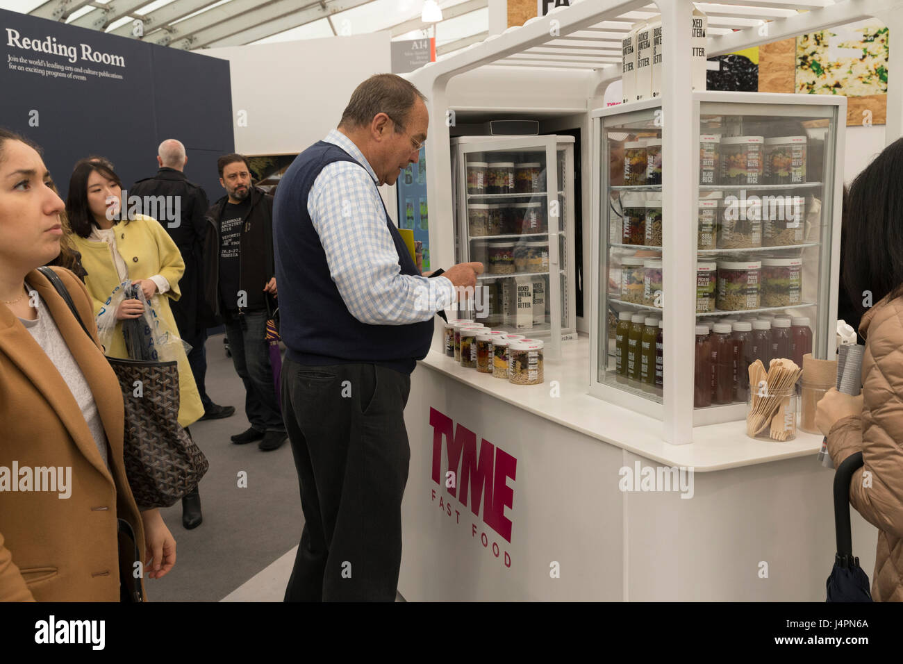 New York, NY USA - May 5, 2017: New Yorkers enjoy lunch by Tyme Food at ...
