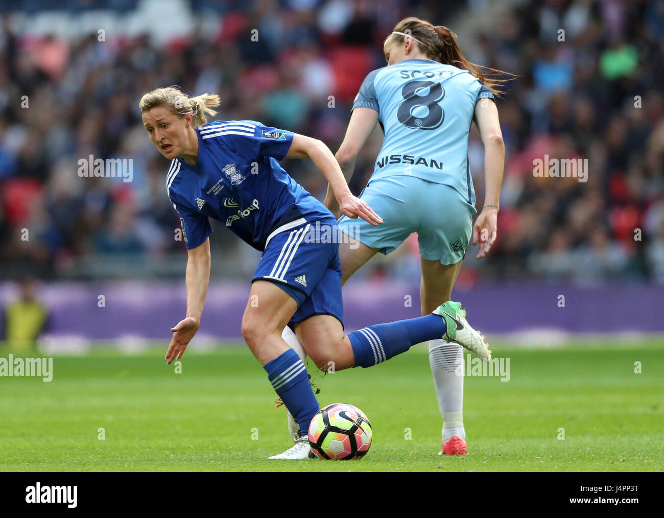 Birmingham City's Ellen White (left) and Manchester City's Jill Scott ...