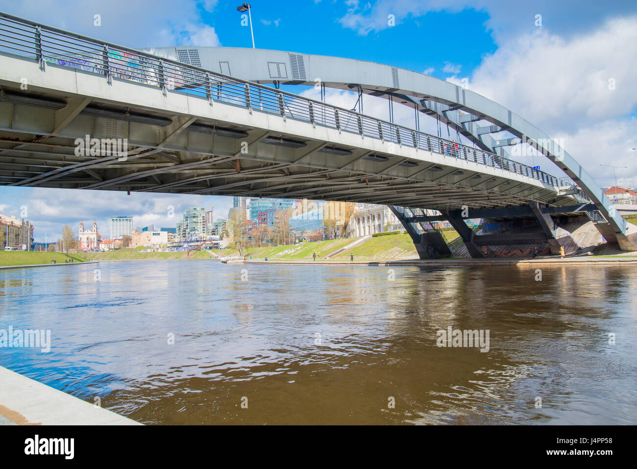Mindaugas Bridge at night in Vilnius, Lithuania Stock Photo - Alamy